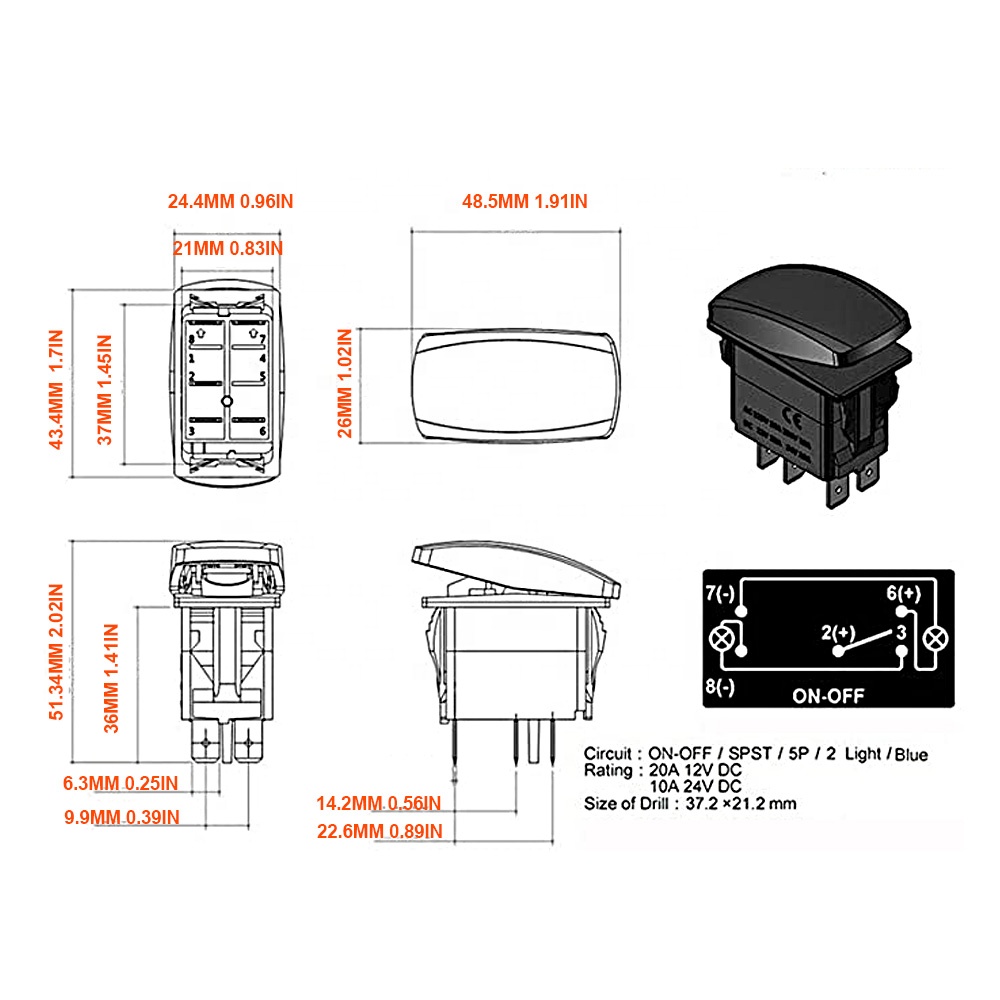 Custom Pattern 2 Lens 5 Pin Marine RV Laser Etching Carling Style ...