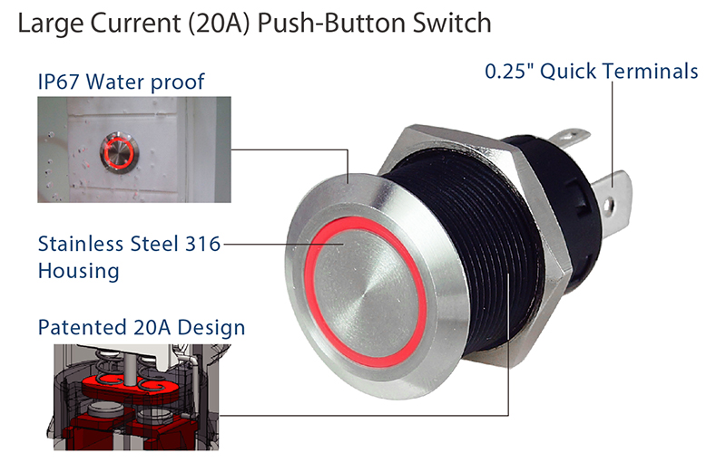 Custom Pattern Stainless Steel Push Button Switch with Ring Status ...